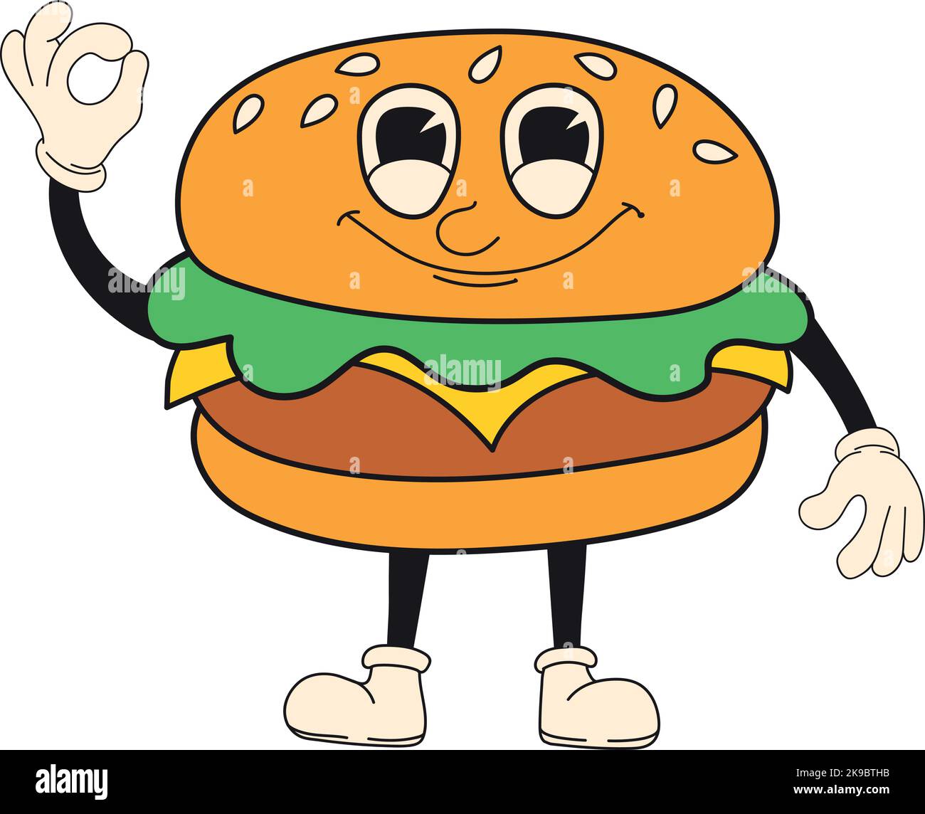 Happy burger with ok hand gesture. Funny retro comic character isolated ...