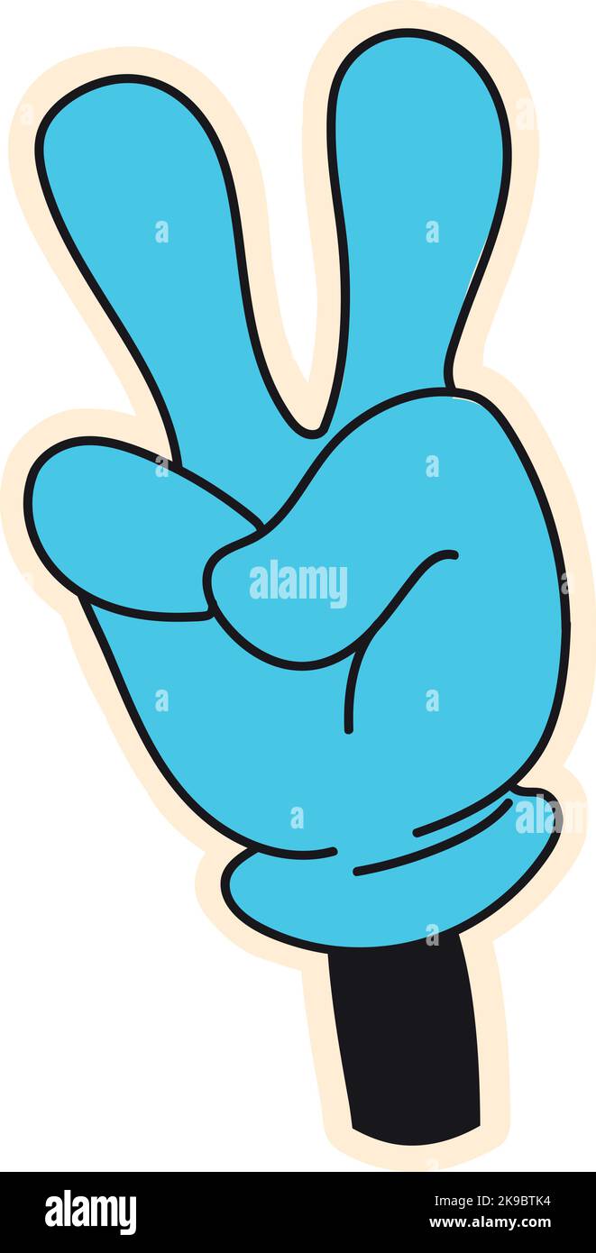 Comic hand in glove showing two fingers. Peace gesture isolated on ...