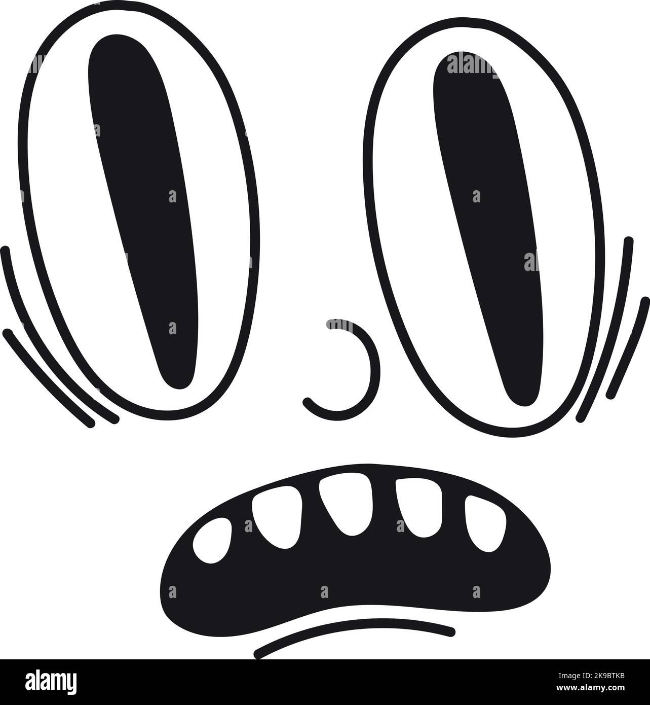 Scared comic face expression in retro toon style isolated on white ...