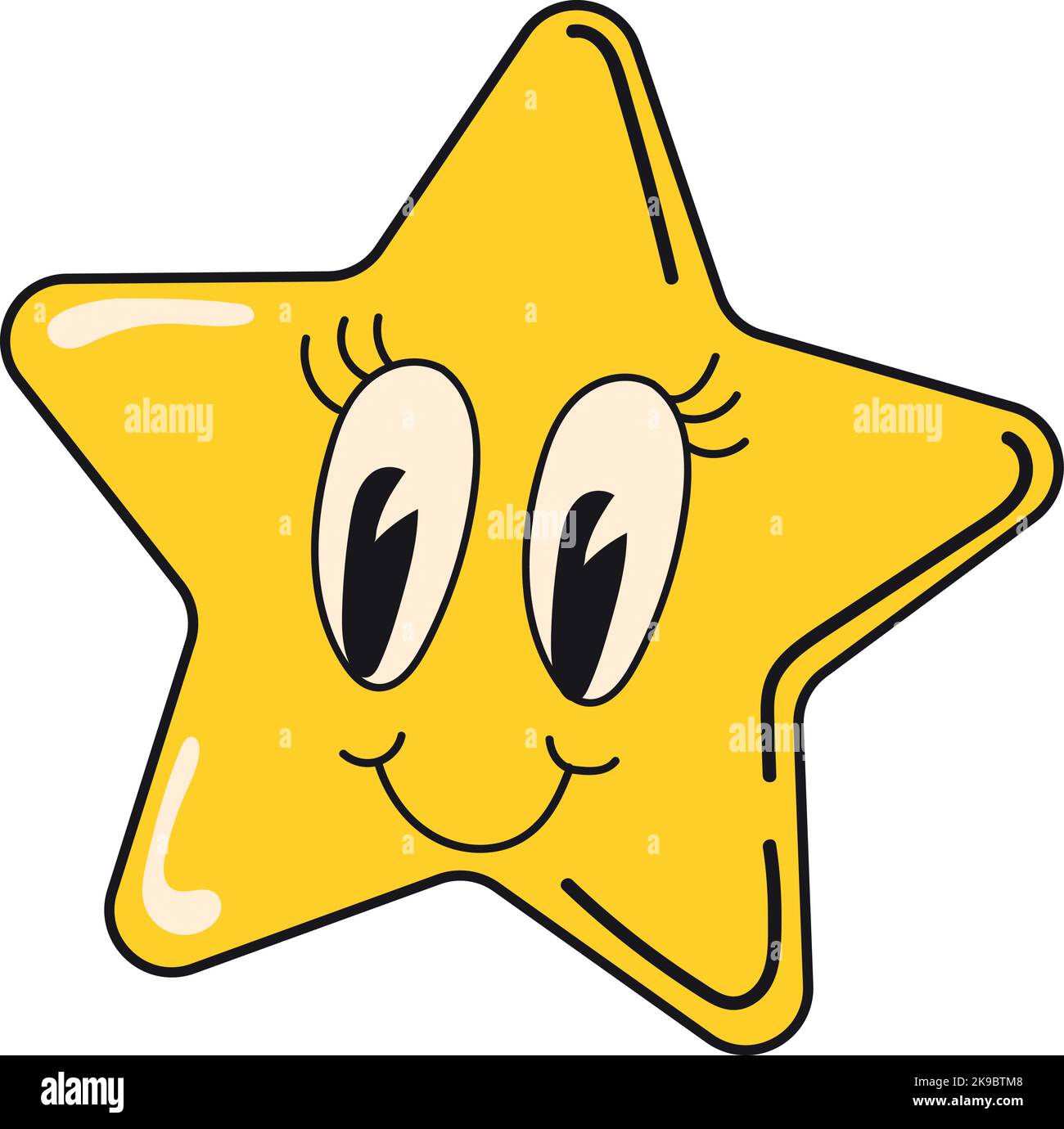 Cute star with smiling face. Funny emotion sticker isolated on white ...