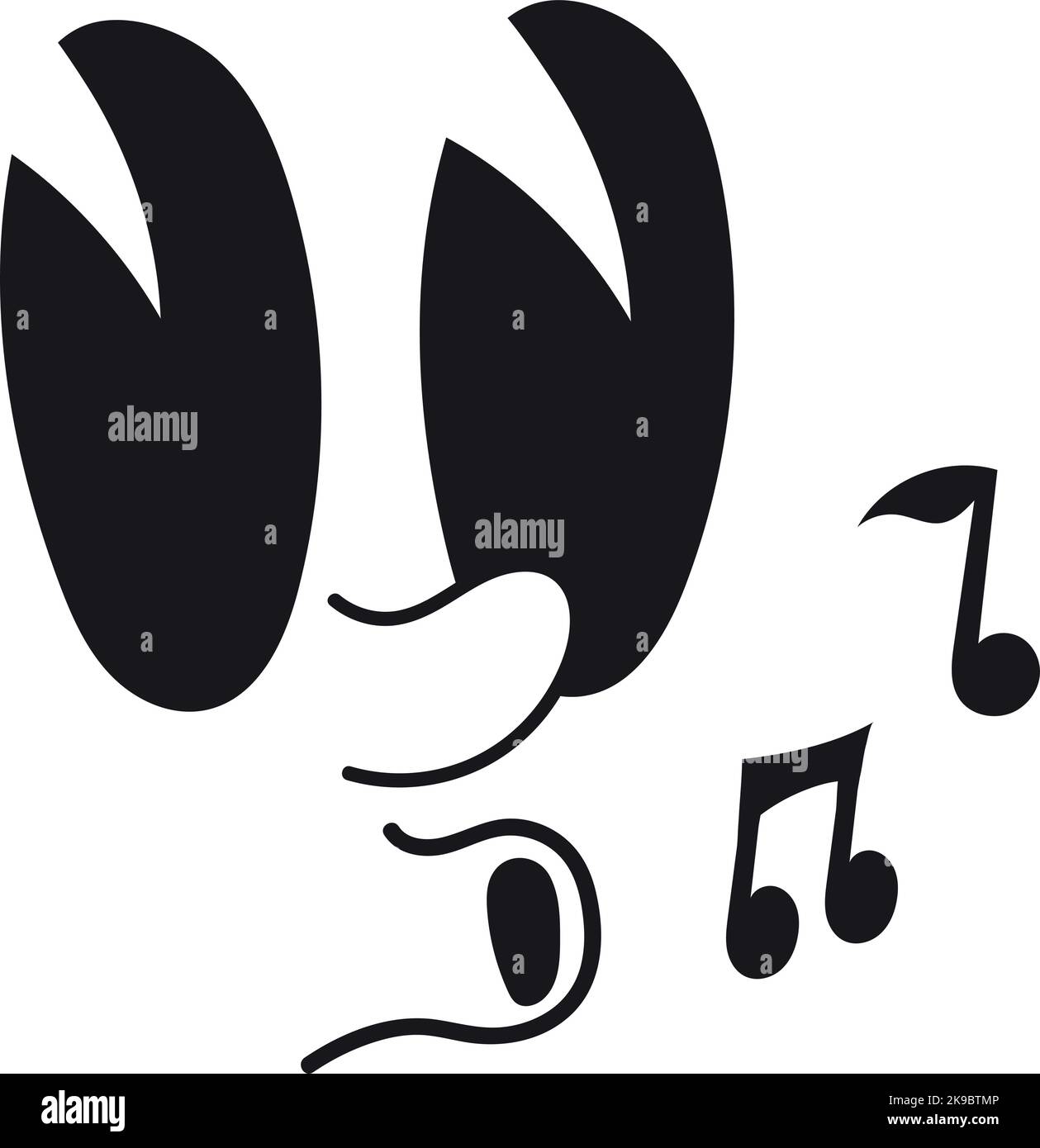 Singing toon face. Comic person with melody notes isolated on white ...