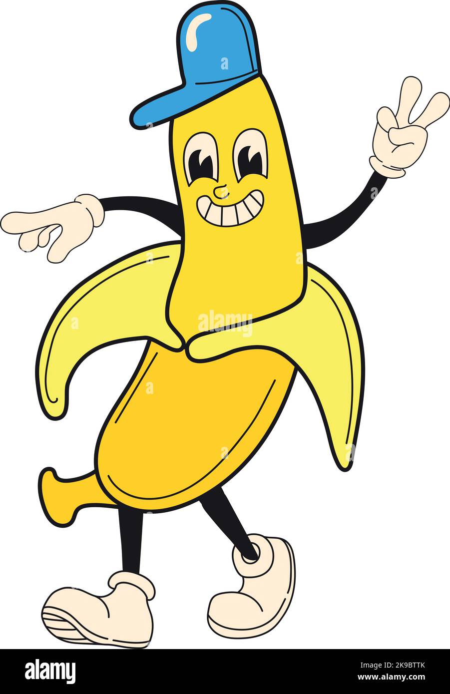 Funny banana cartoon character. Retro comic mascot isolated on white background Stock Vector ...