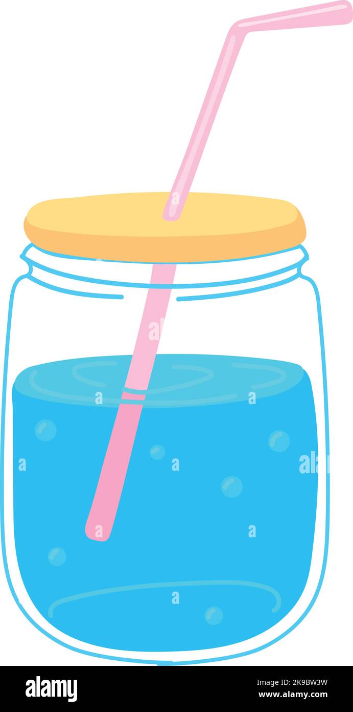 Mason jar with pure water and straw. Cartoon drink icon isolated on ...