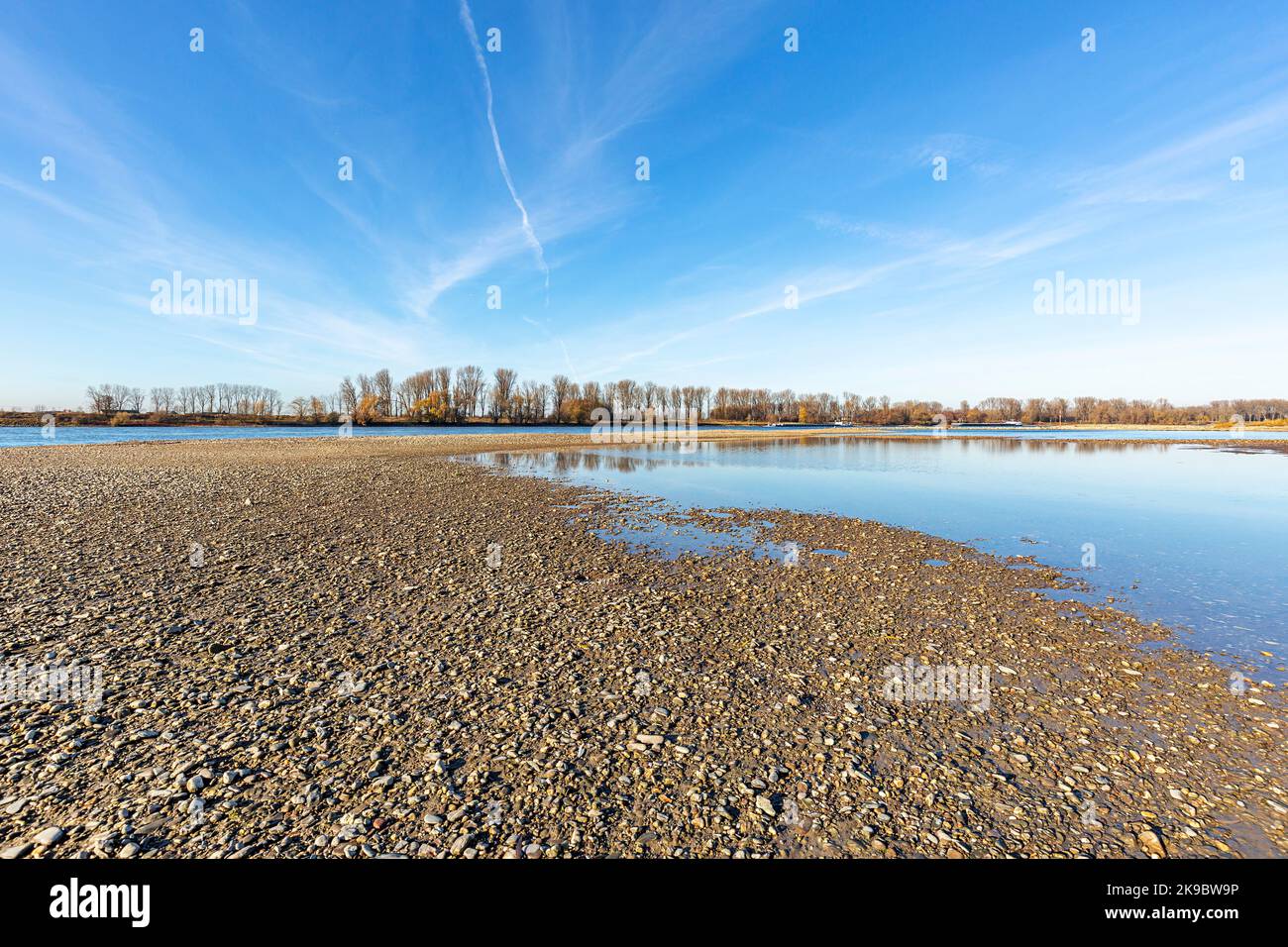 Duesseldorf - View to vessels on River Rhine at Urdenbacher Kaempe ...
