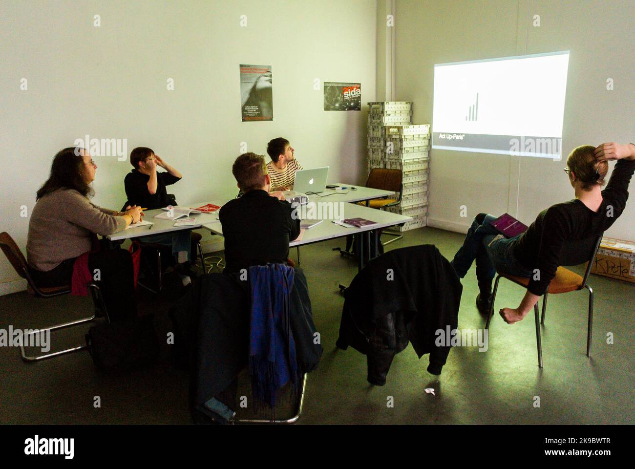 Paris, France, Meeting of Act UP Paris, man Speaker Giving ...