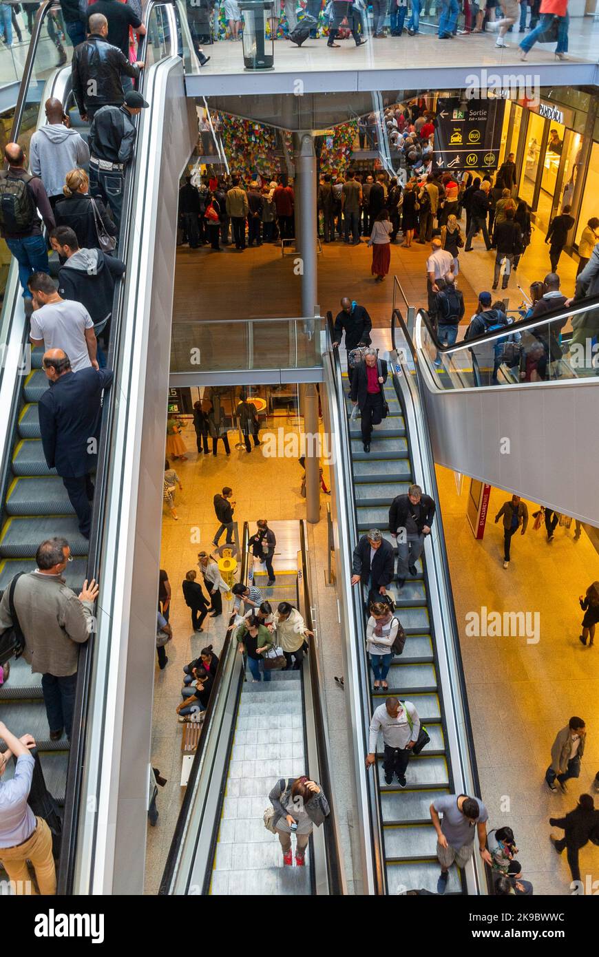 Paris, France, Crowd of People, Commuters, Looking down at the ...