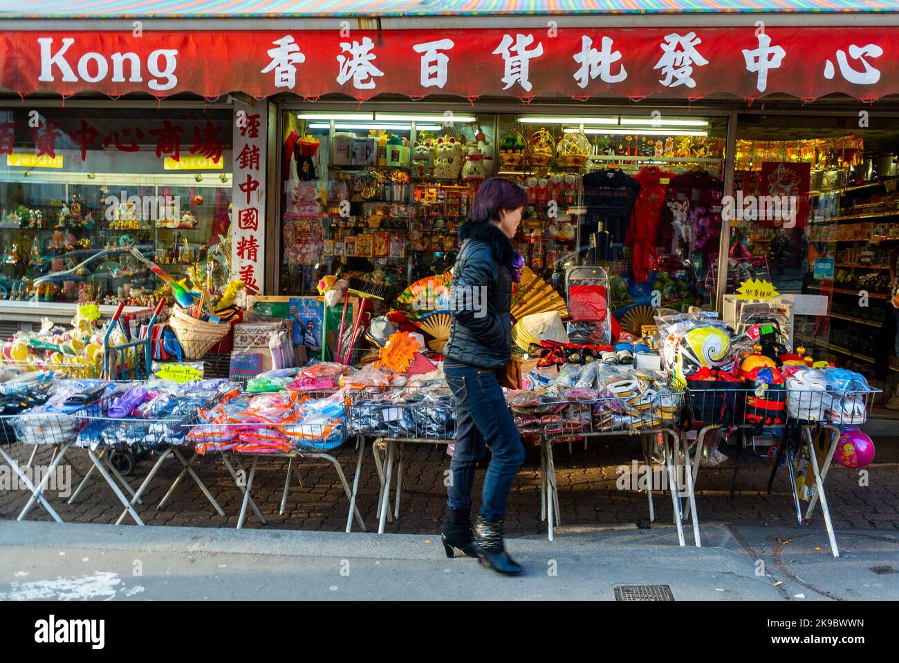 Paris, France, Chinese Migrant Woman in Font of Chinese Store on Street ...