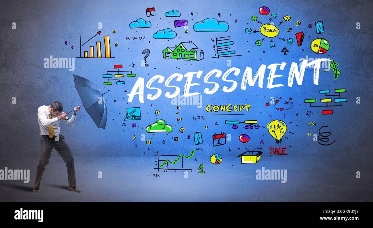 businessman hiding behind umbrella concept Stock Photo - Alamy