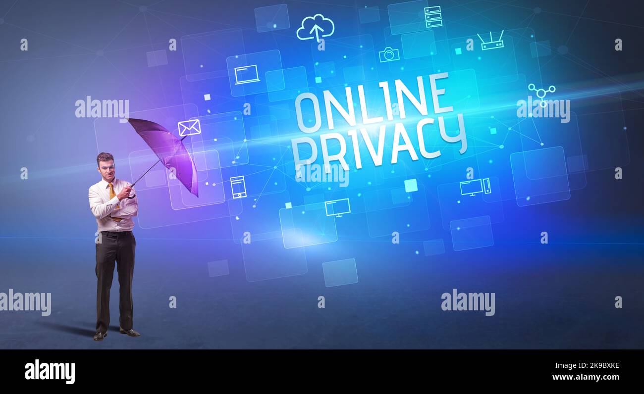 defending with umbrella from cyber attack Stock Photo - Alamy