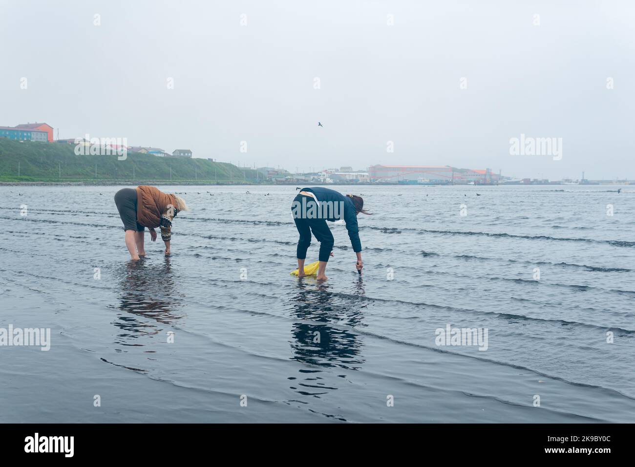Yuzhno-Kurilsk, Russia - August 03, 2022: people on the coast of ...