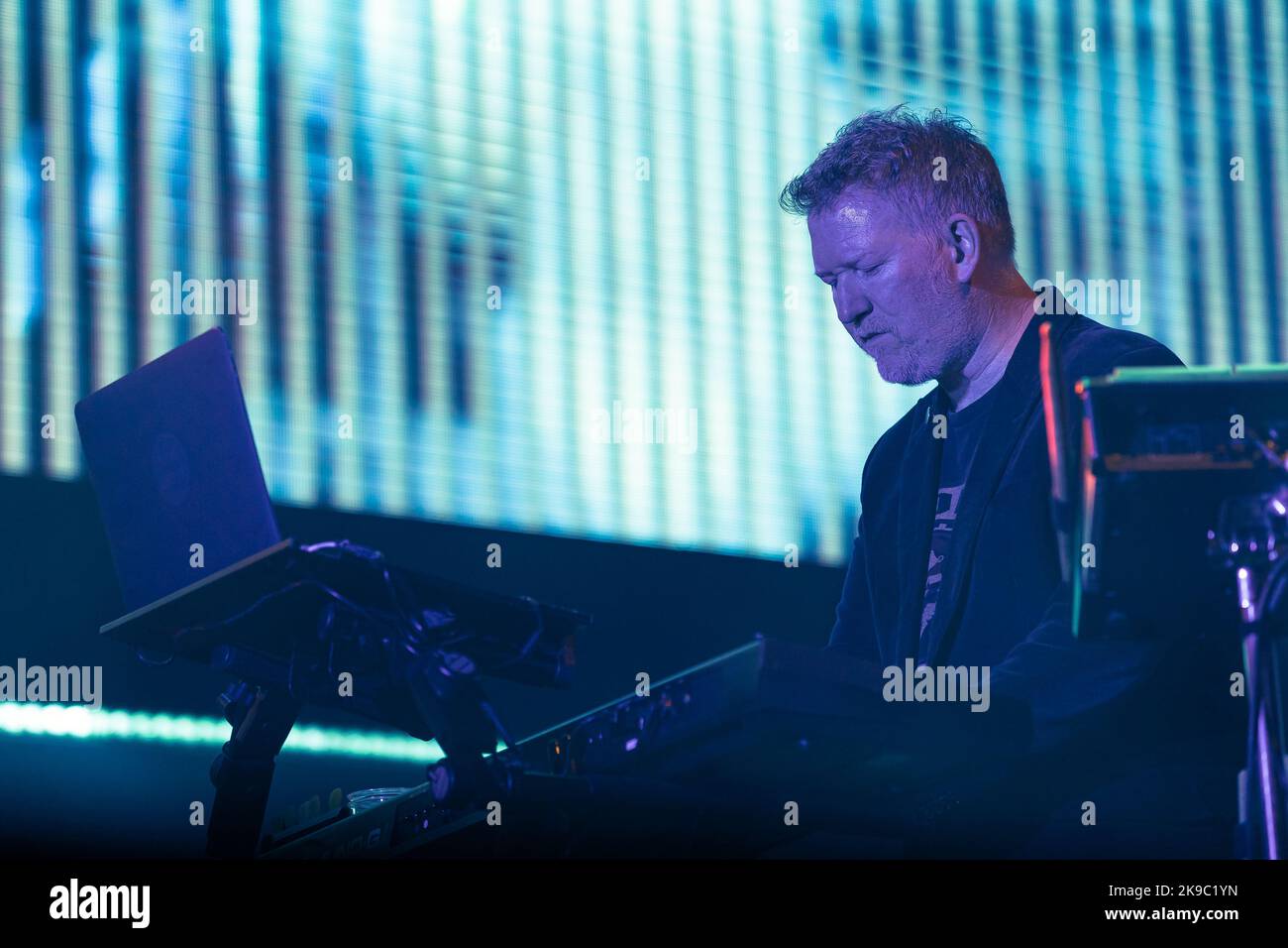English rock group New Order performing at Rogers Arena in Vancouver ...