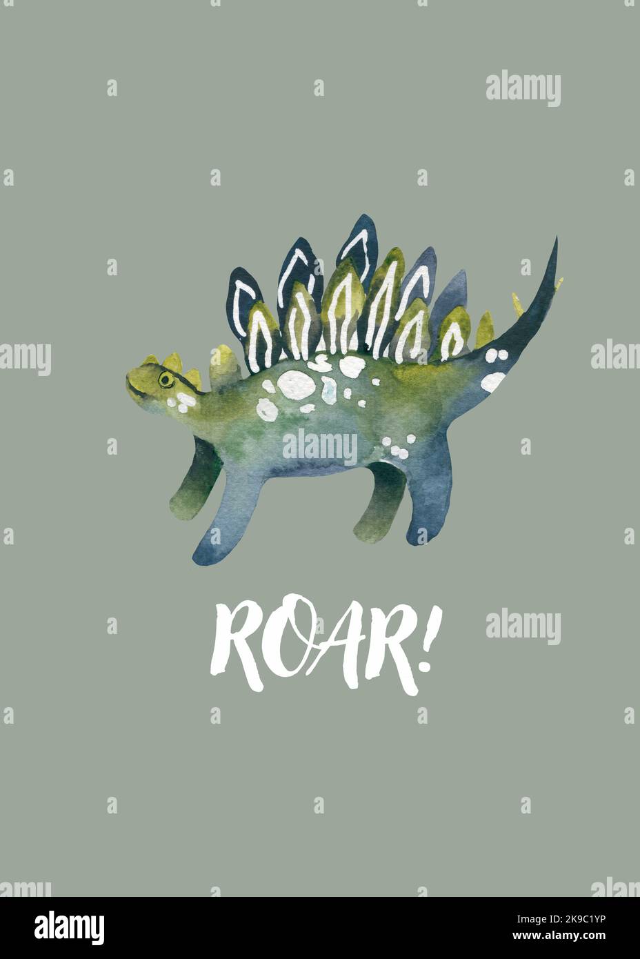 Stegosaurus watercolor poster hand drawn illustration Stock Photo - Alamy