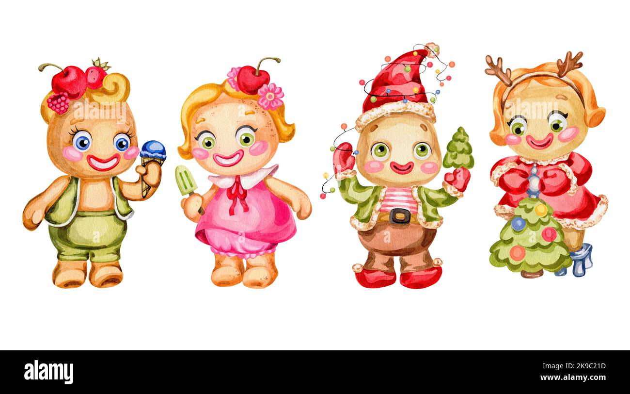 Ginger Man. Watercolor illustration. Character gingerbread man summer ...