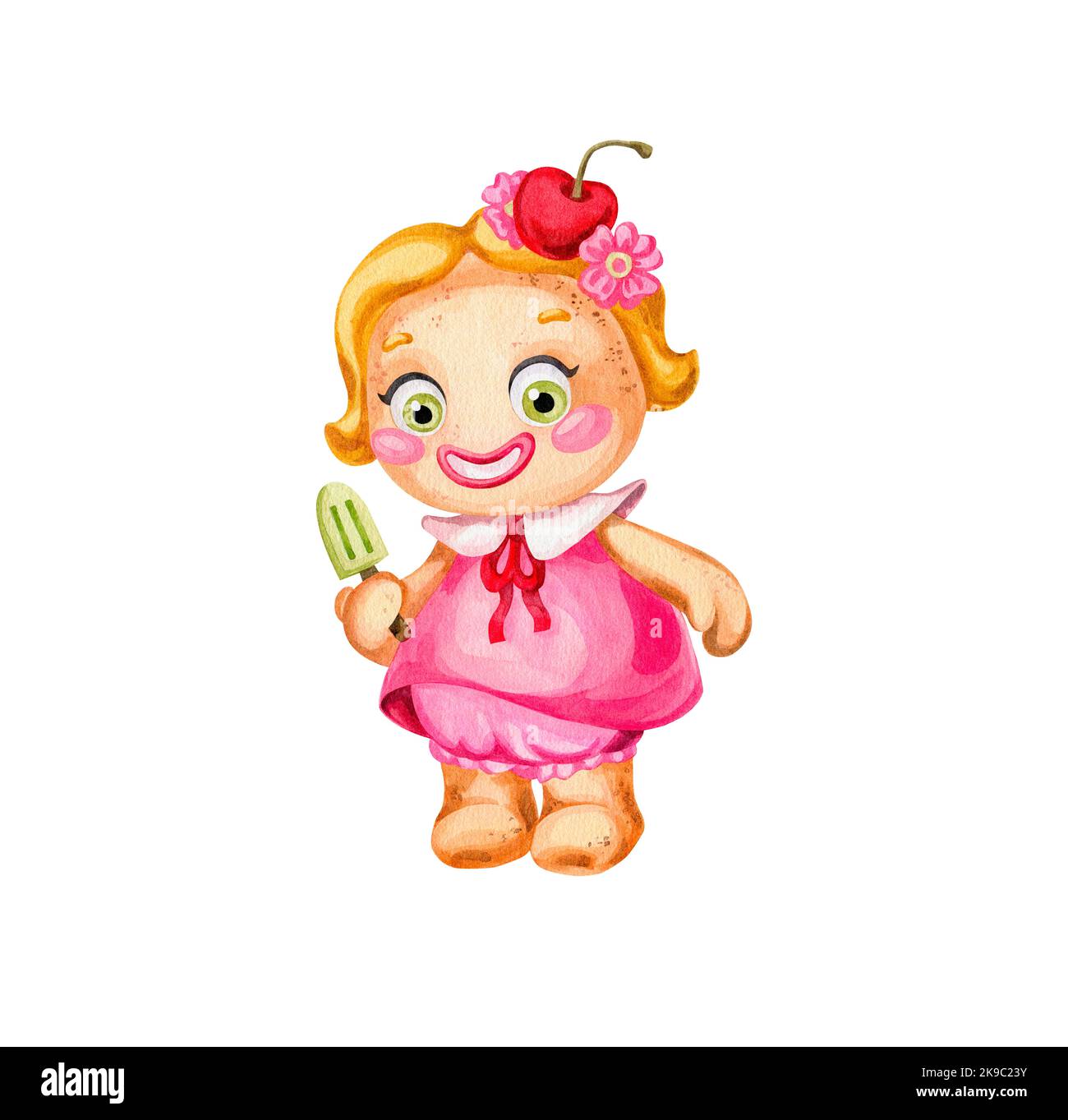 Ginger Man. Watercolor illustration. Character summer gingerbread man ...