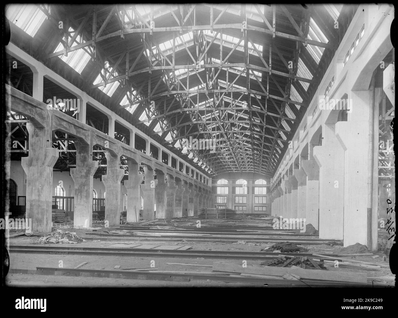 Construction of the locomotive workshop at the State Railway's railway ...
