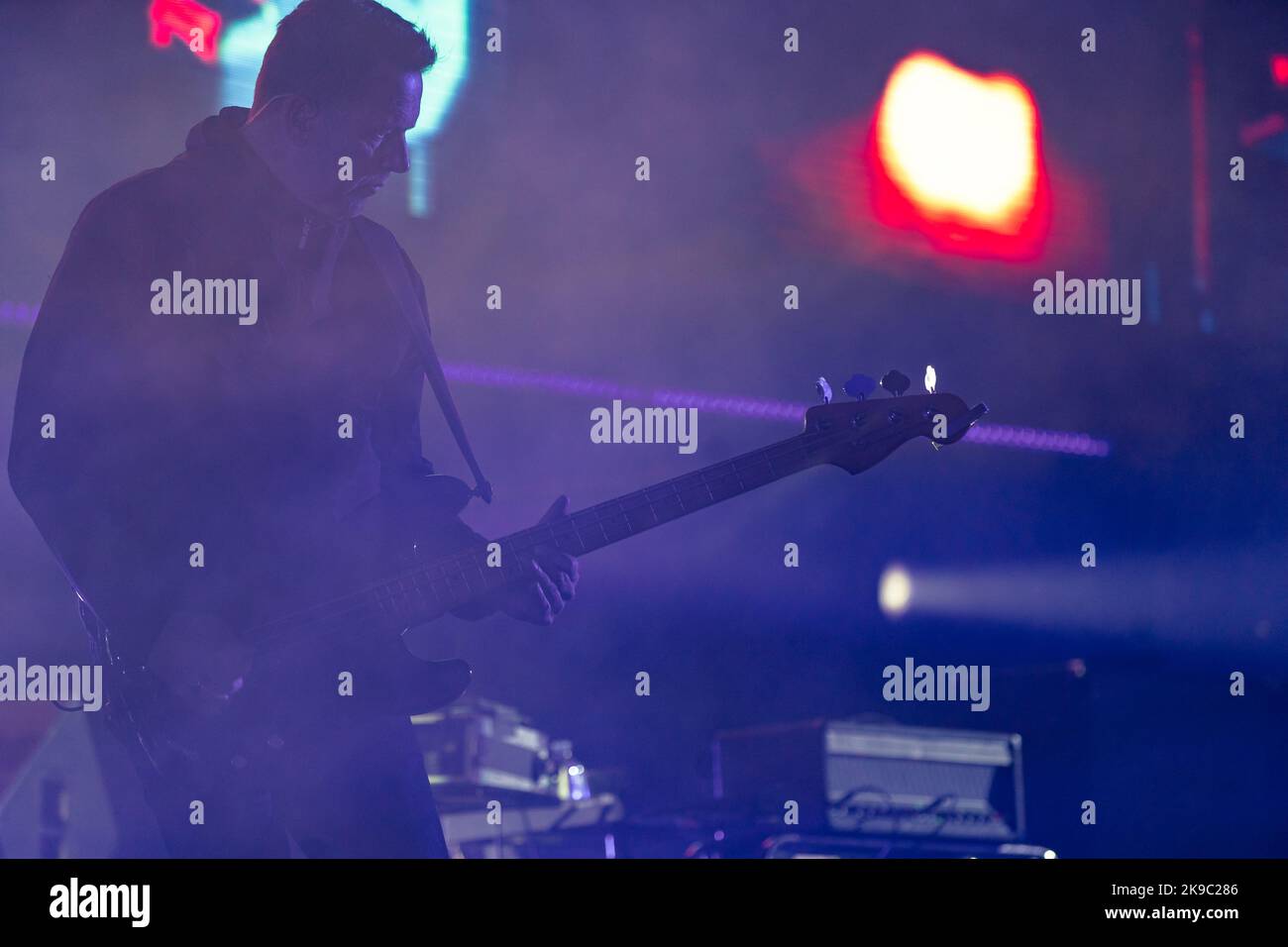 English rock group New Order performing at Rogers Arena in Vancouver ...