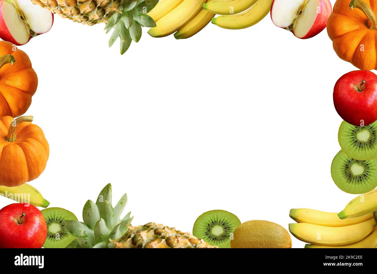 Frame of Colorful Assorted Fresh Ripe Fruits on White Background Stock ...