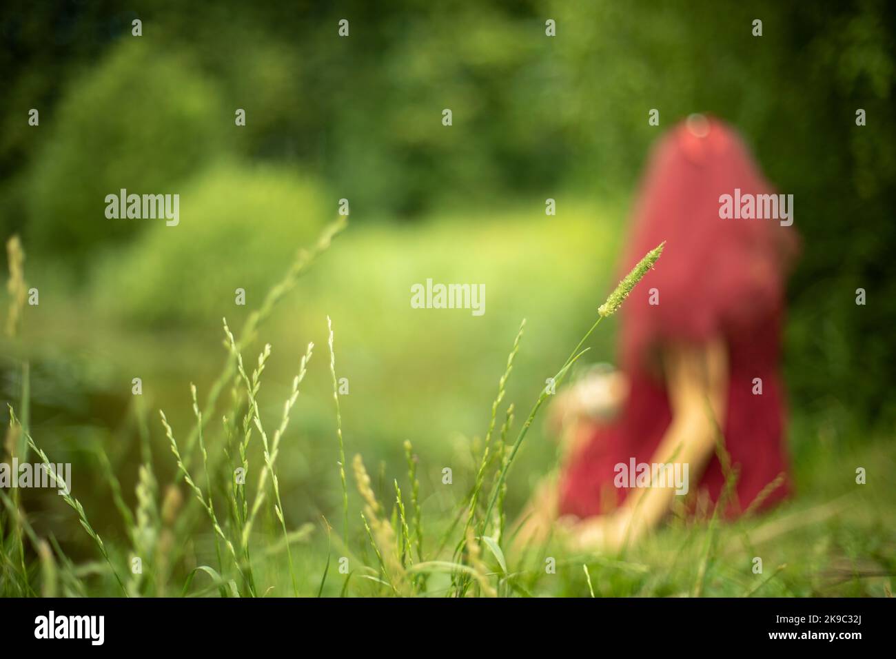 Girl on lake. Woman on nature. Holiday in park. Details of beautiful ...