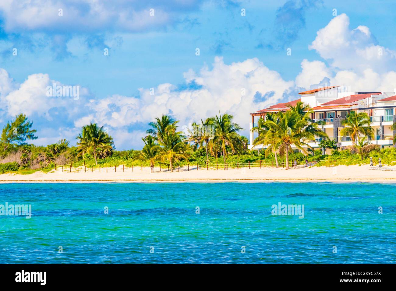 Tropical mexican caribbean beach landscape panorama with clear ...