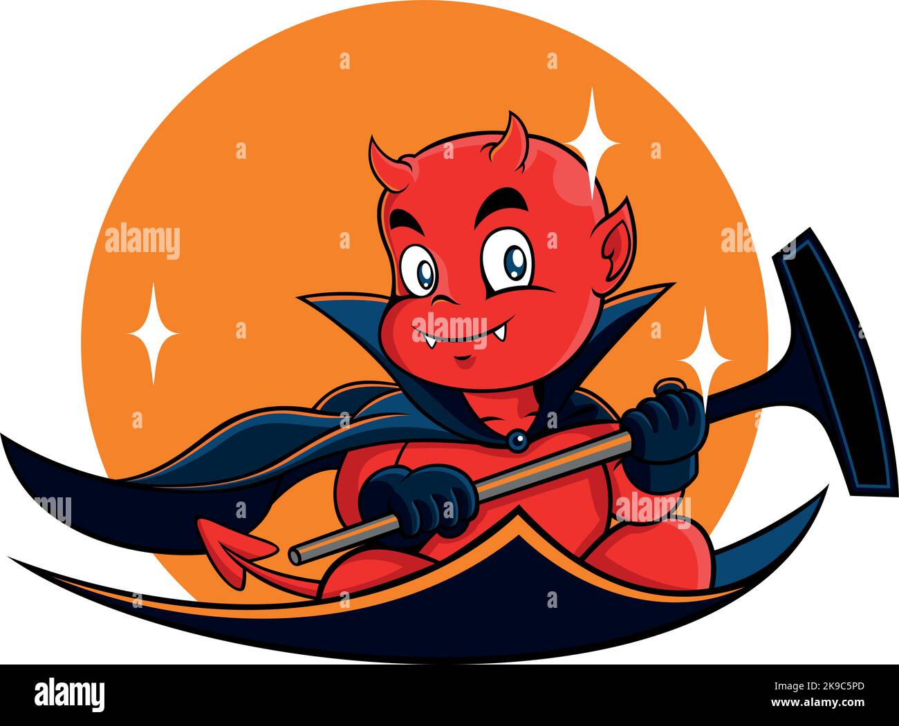 Little Red Devil Sitting on Magic Carpet Holding a Vacuum Cleaner Stock ...