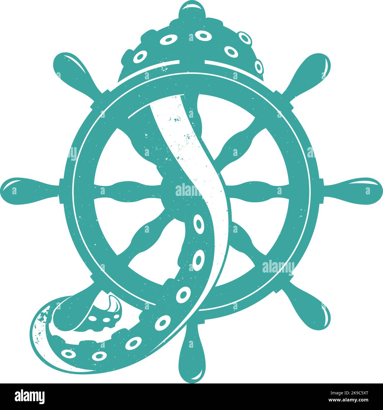 Octopus Tentacle Wrapped Around the Ship Steering Wheel Stock Vector ...