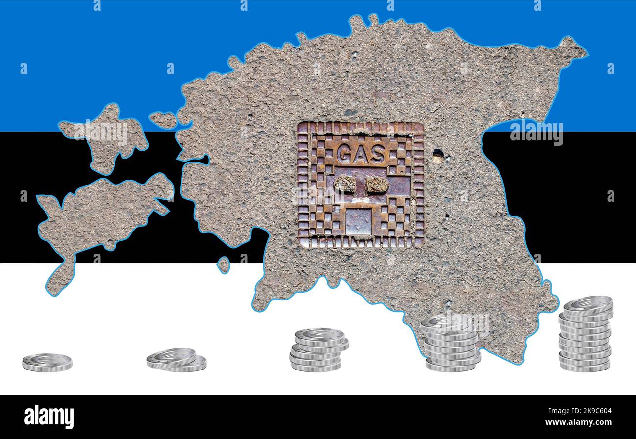 Outline map of Estonia with the image of the national flag. Manhole ...
