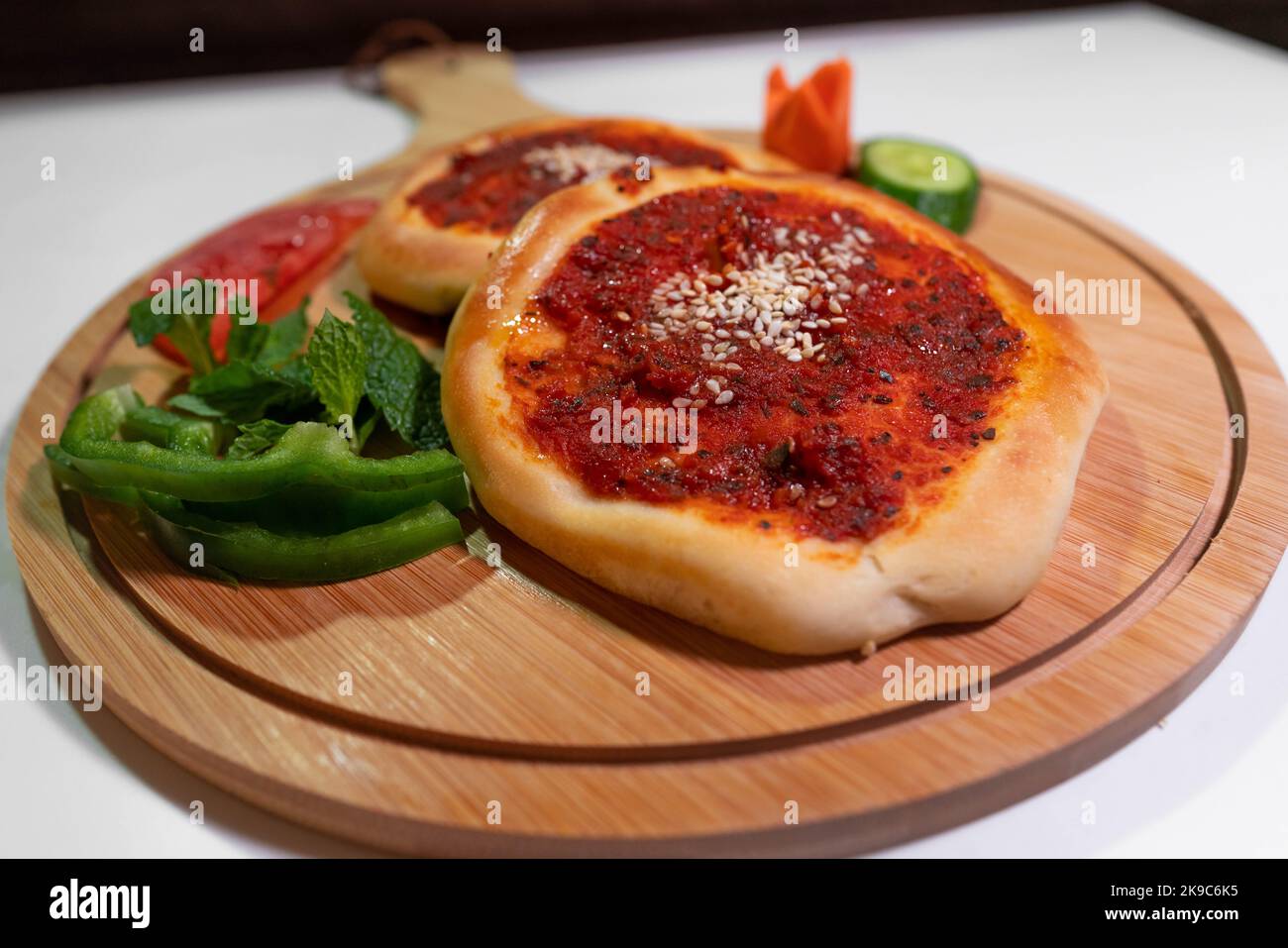 Lebanese Middle Eastern Manakish, Freshly baked Flatbread of cheese ...
