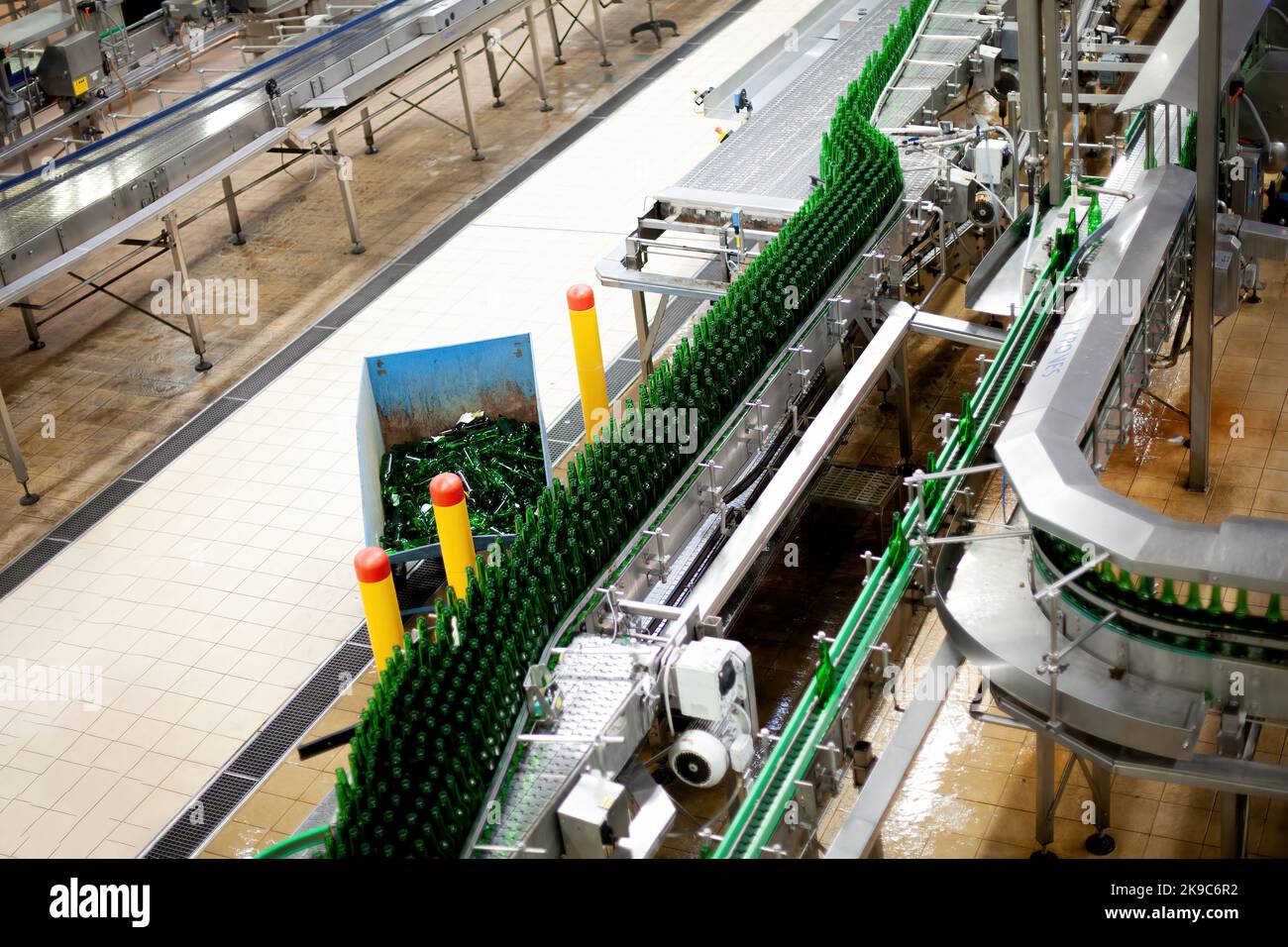 Beer factory bottles on the line. Technological line for washing of ...