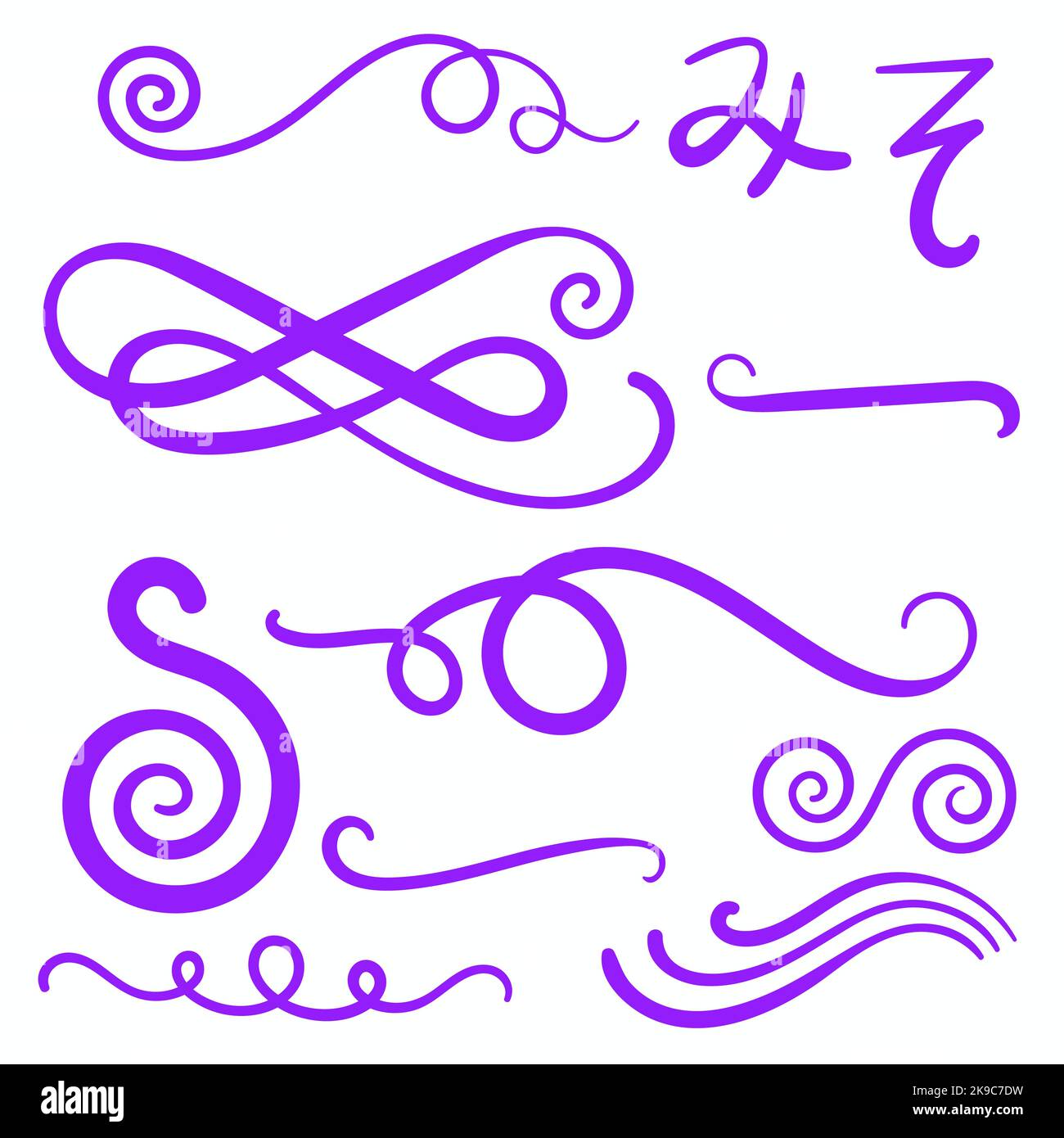 Purple Swirls Swoosh Marks with Vector Hand Drawn Highlighter Accent ...