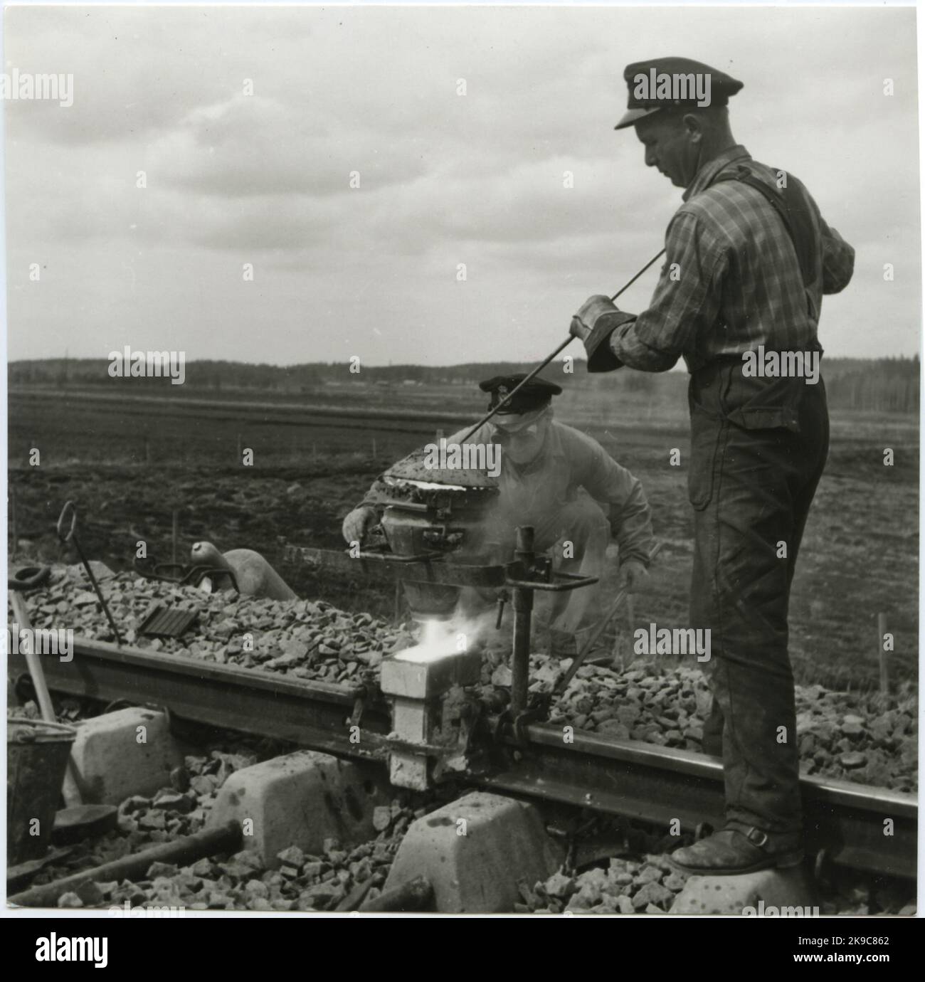 Track welding when tracking, on the Tranås - Gripenberg route Stock ...