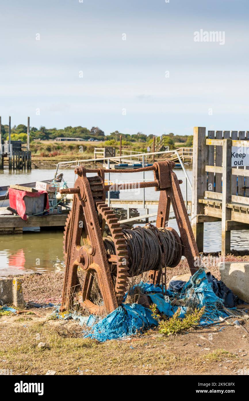 Rusty old winch on river bank southwold harbour hi-res stock ...