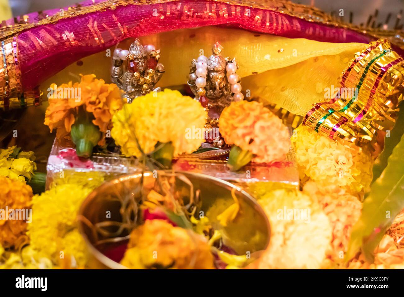 religious ritual pray of holy god with blurred background at evening ...