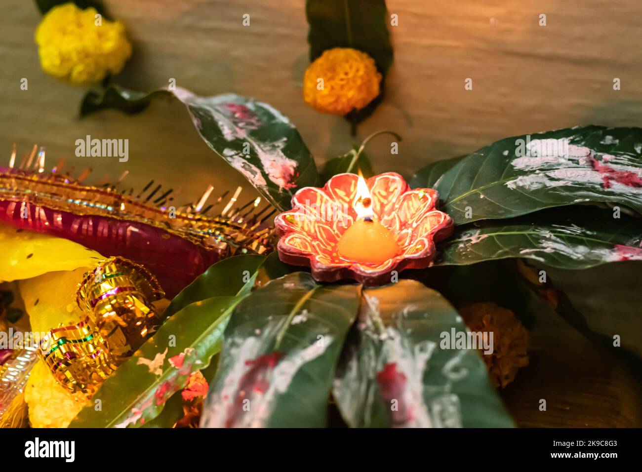 traditional religious soil made oil lamp isolated lightened for ...