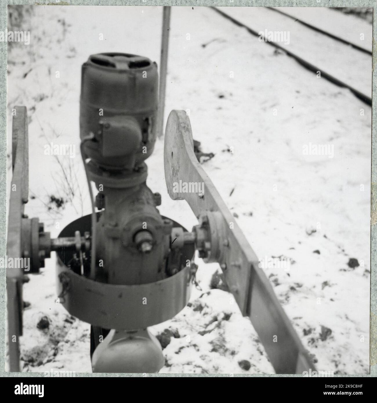 Railway boom at railway crossing at Hjortstigen in Ljungby, on the ...