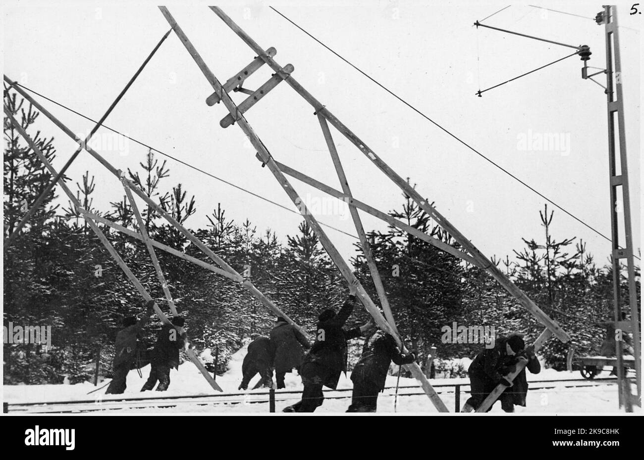 Electrification work on the line just south of Hasselfors station Stock ...