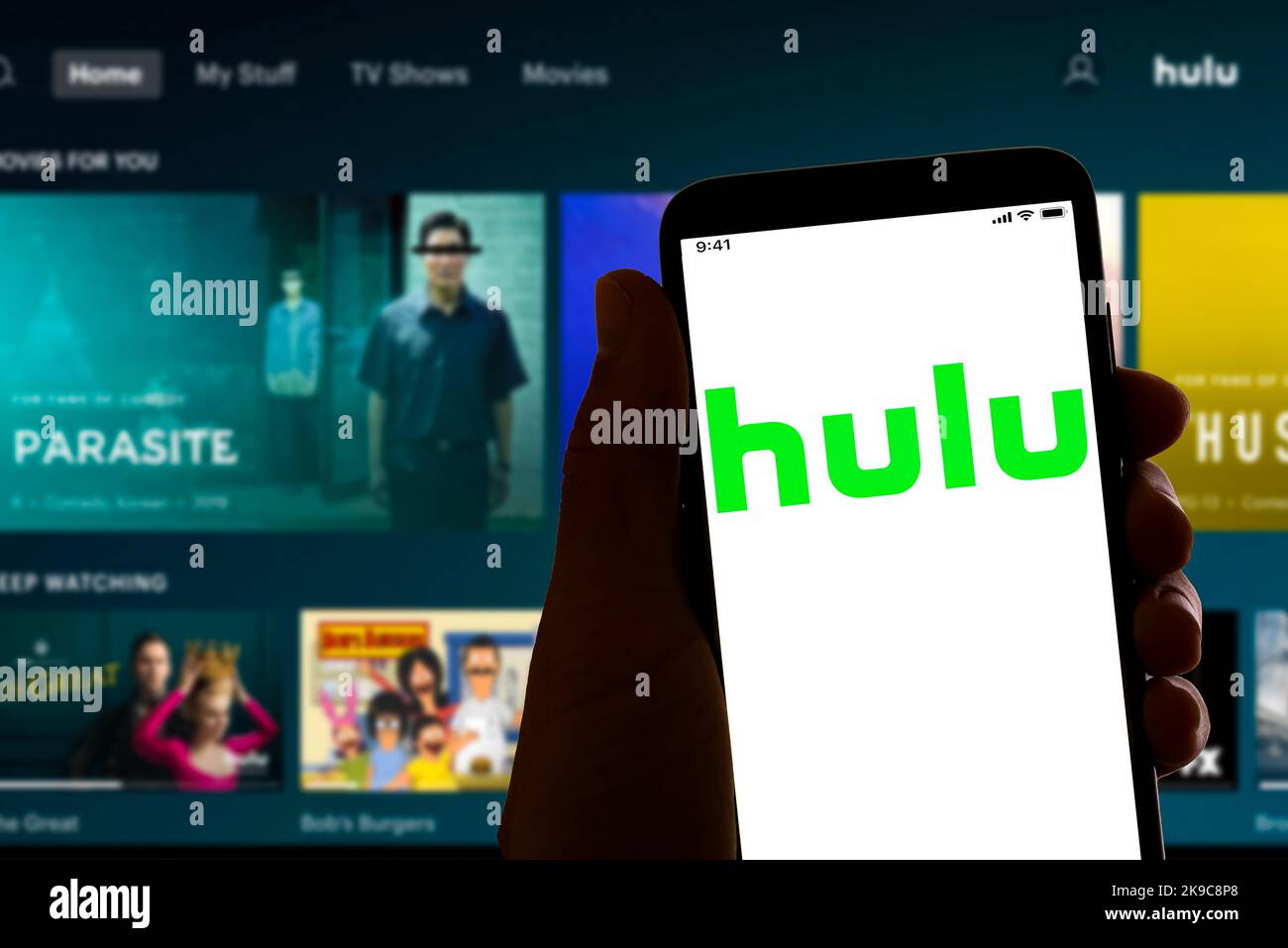 In this photo illustration the streaming app Hulu logo is seen on the ...