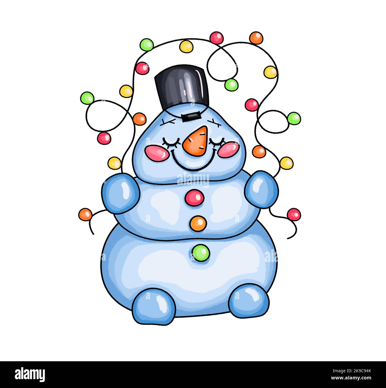New Year's and Christmas illustration. Children's character snowman ...