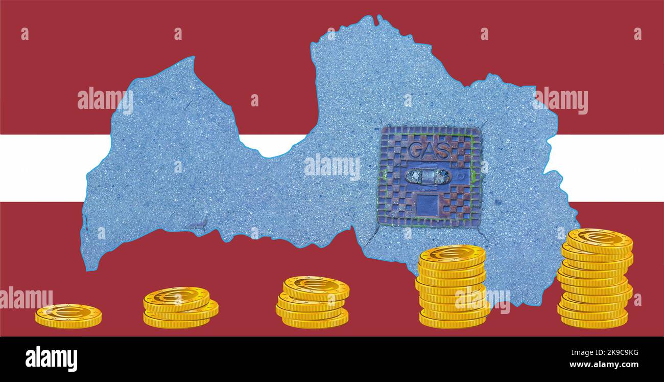 Outline map of Latvia with the image of the national flag. Manhole ...