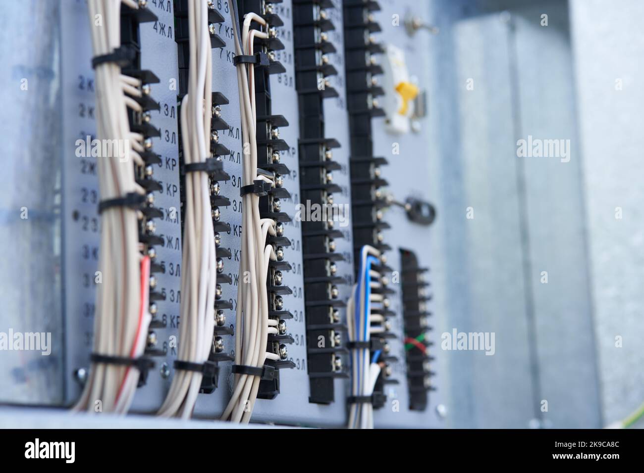Electric control panel. The wires are connected to residual current ...