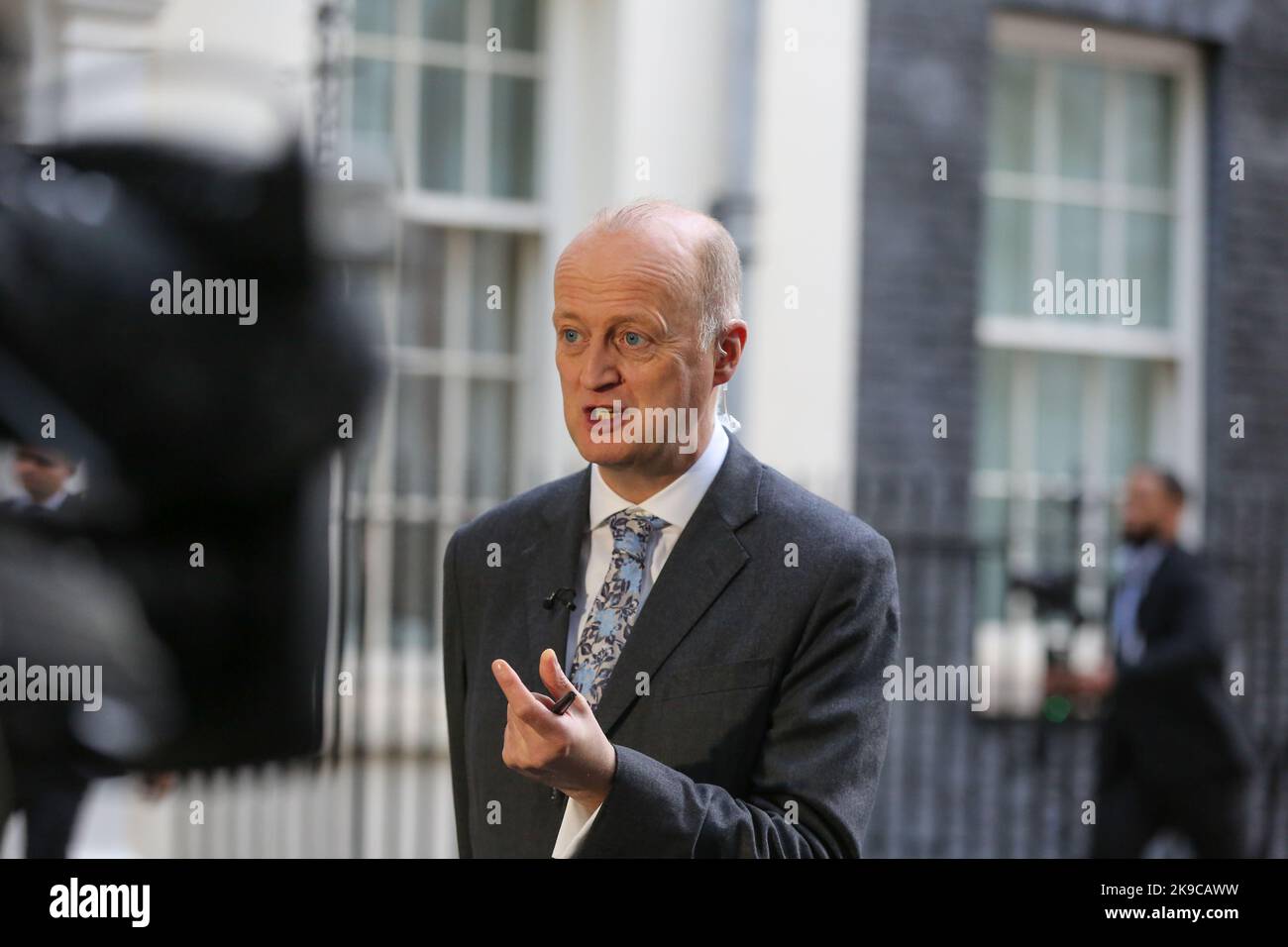 Shaun Ley, BBC newsreader in Downing Street, London reporting on the ...
