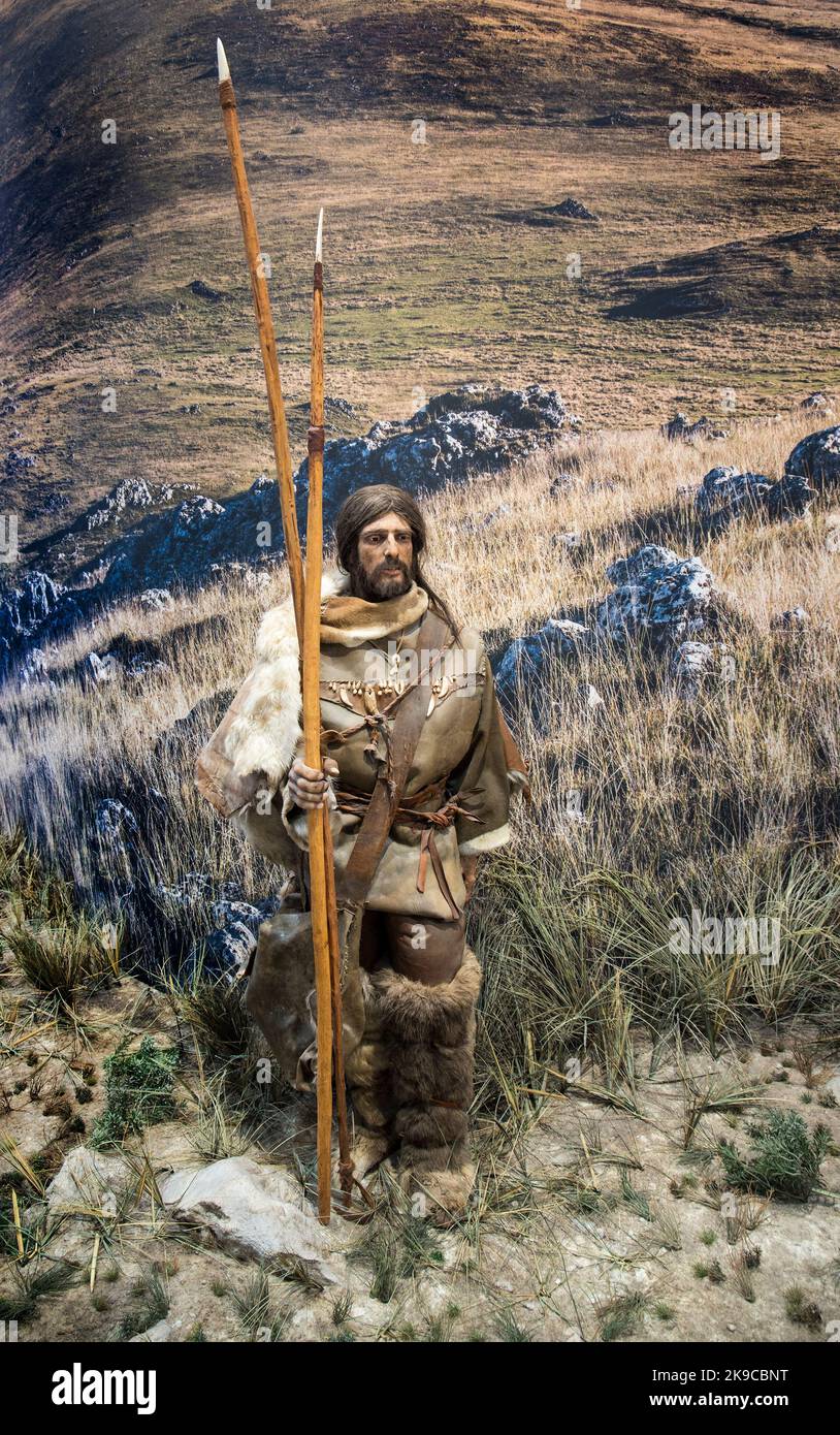 Museum model of prehistoric hunter at Grotte Chauvet 2, Ardeche, France ...