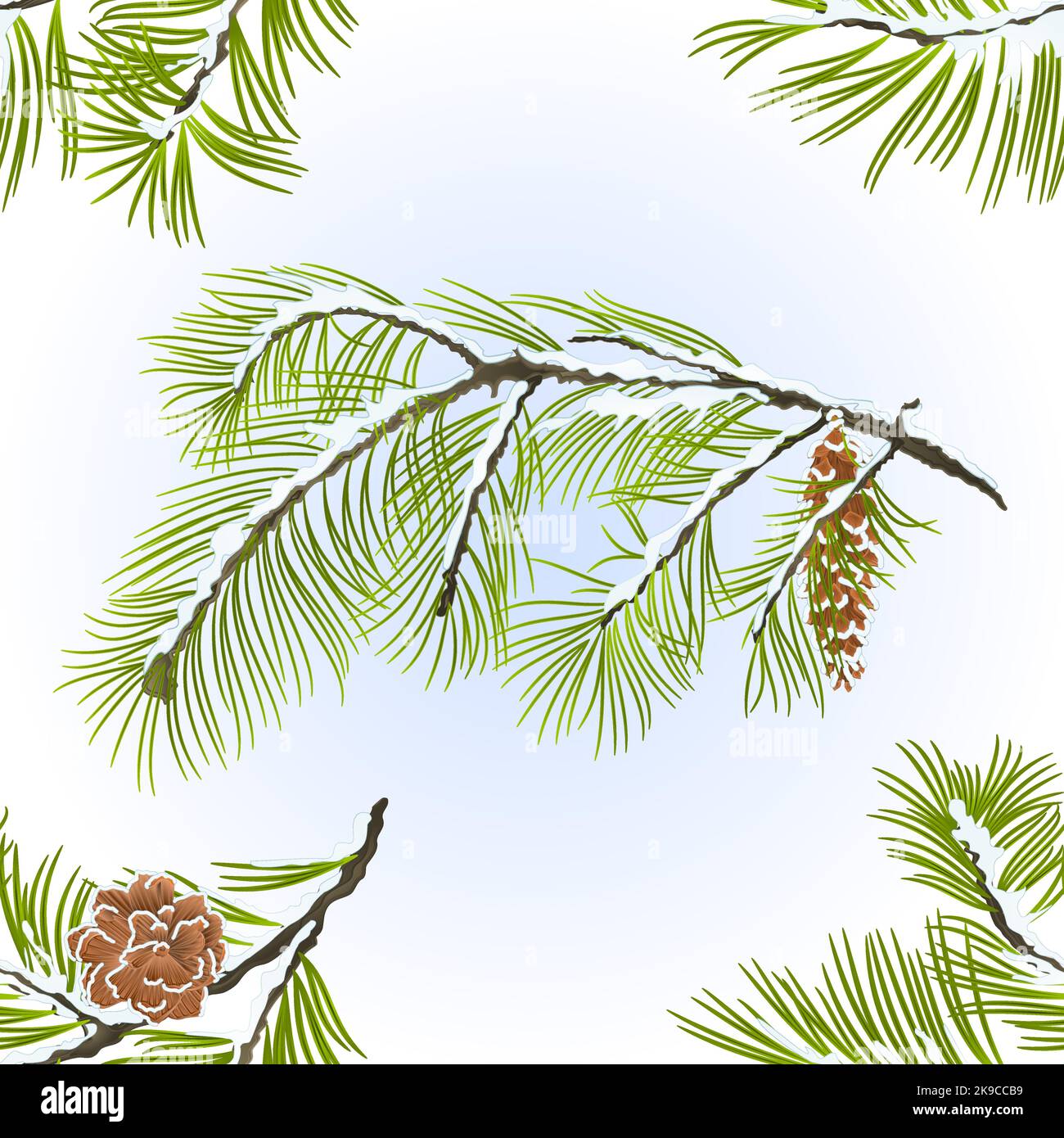 Seamless texture Pine trees and pine cones branches winter snowy ...
