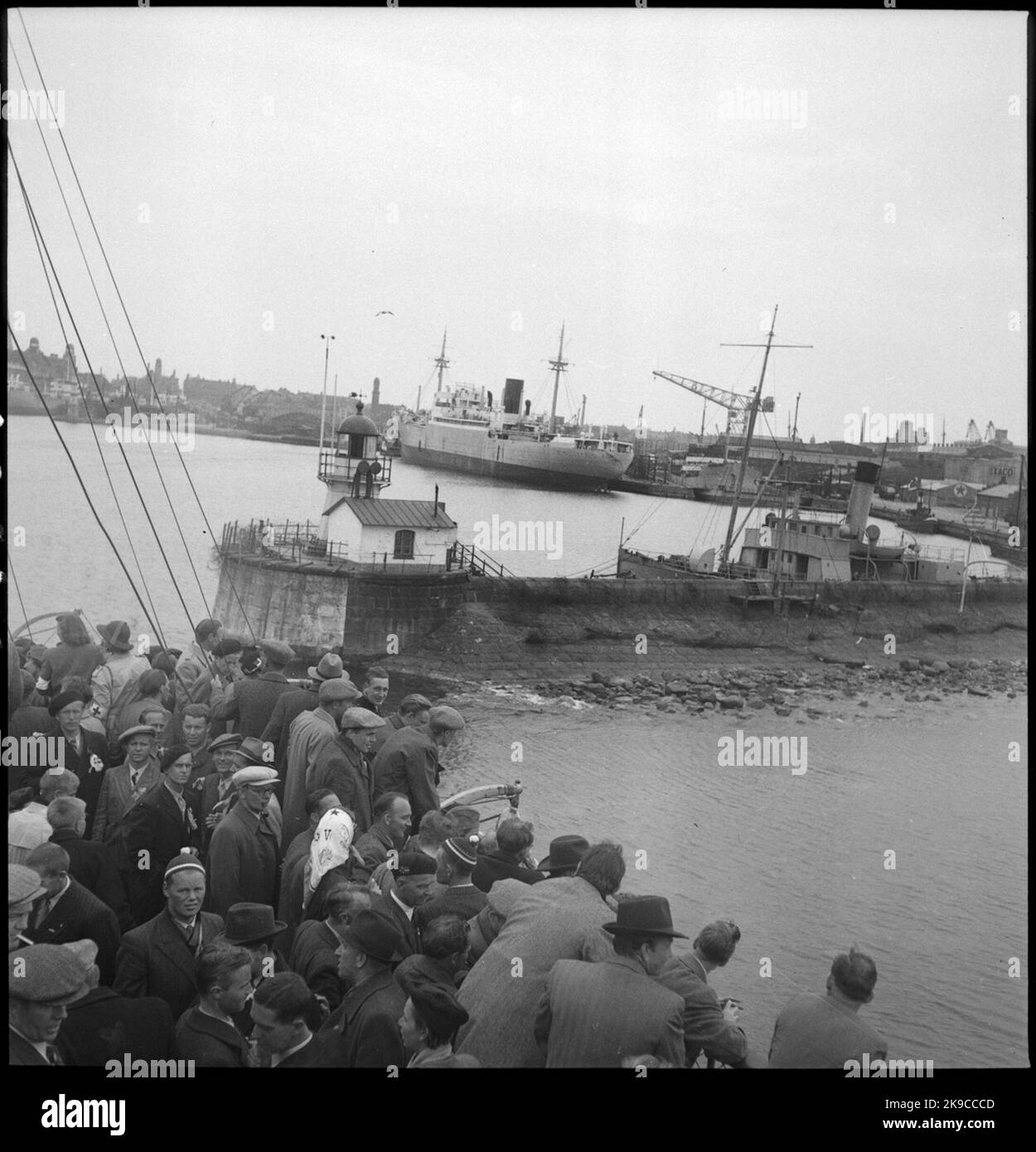 Danish refugees aboard the train ferry Malmö on their way home to ...