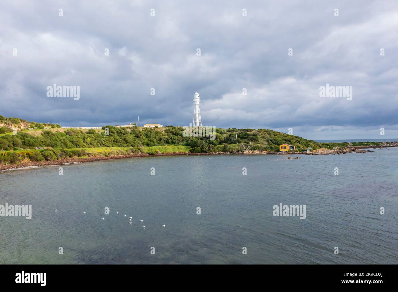 Drone aerial photograph of the Currie Harbour Lighthouse in Currie on ...
