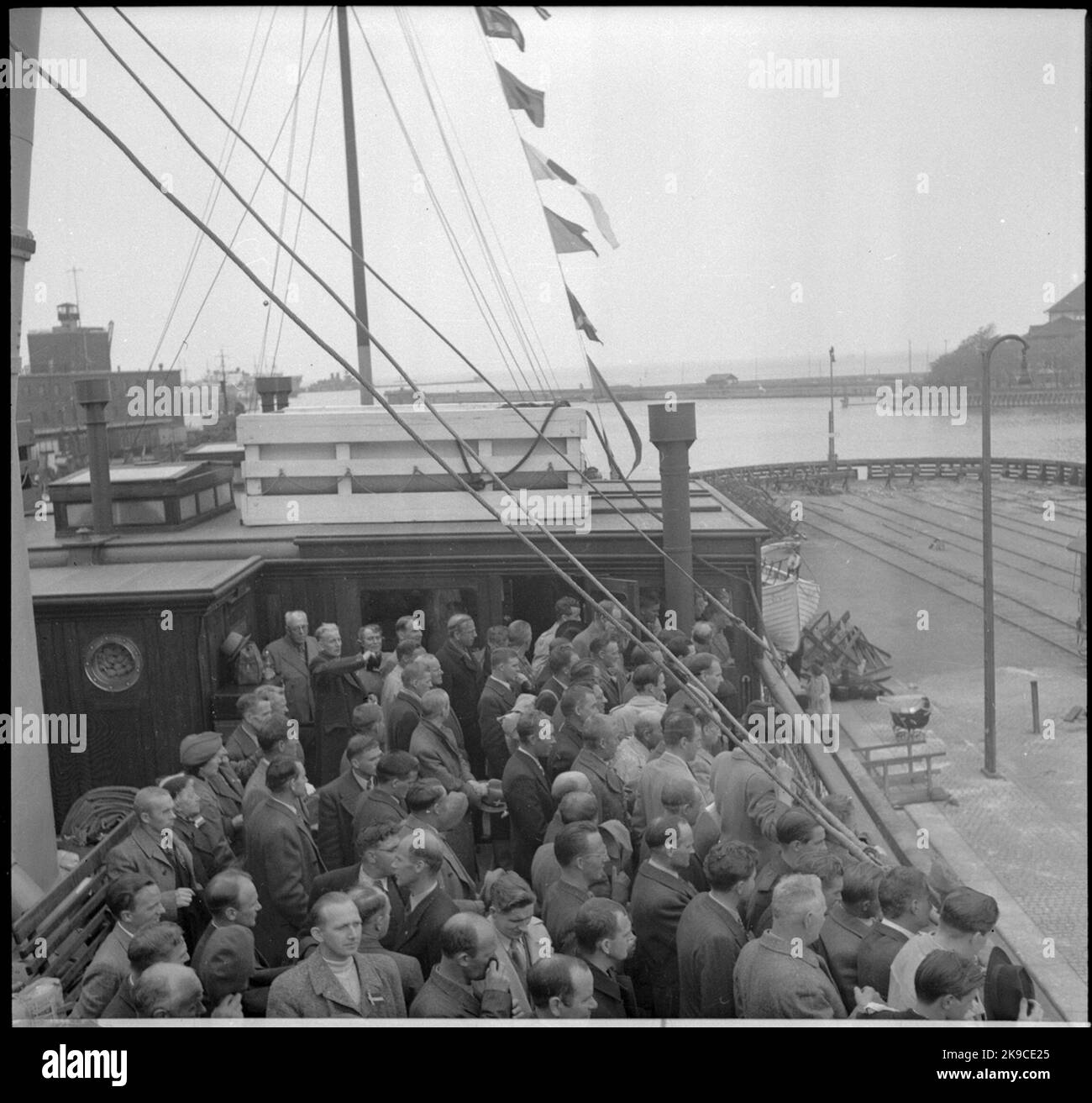 Home transport of Danish refugees with the train ferry Malmö Stock ...