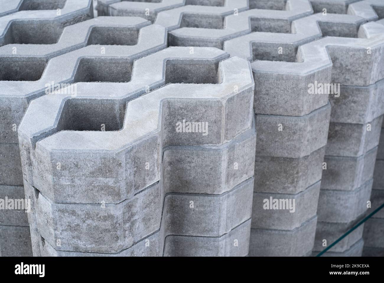 New checkered Concrete Cinder tiles of a garden sidewalk lawn in ...