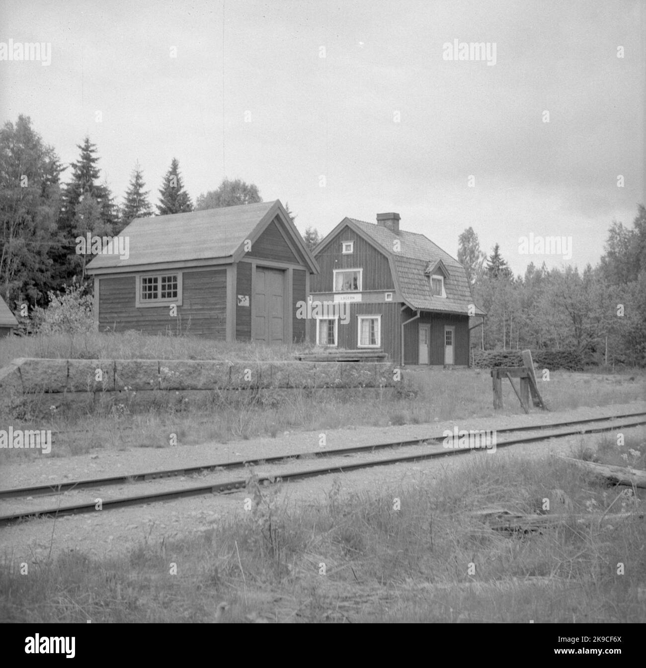 Stop built in 1915. Two -storey station house in wood Stock Photo - Alamy