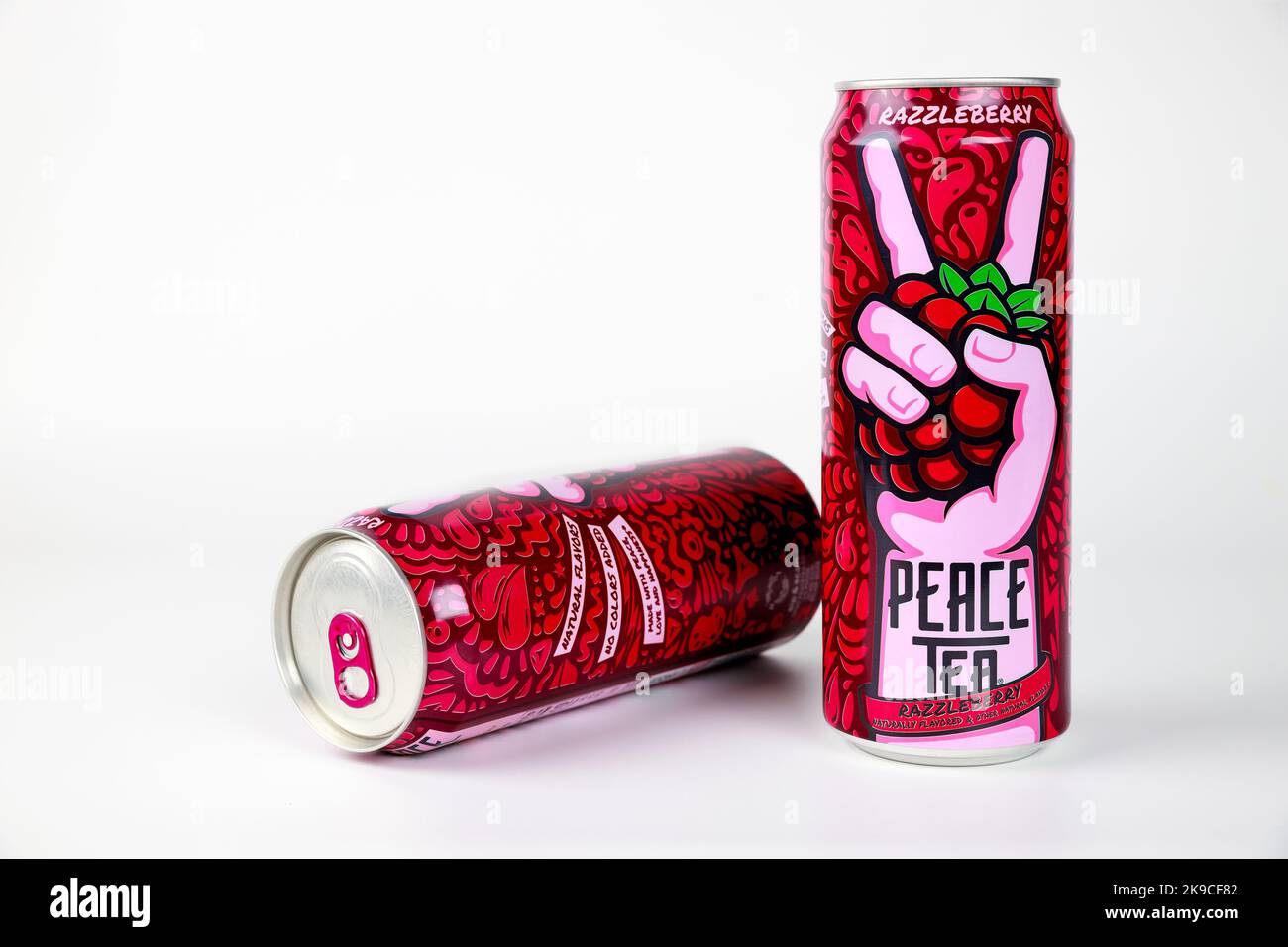 Razzleberry Peace teas can isolated on a white background Stock Photo ...