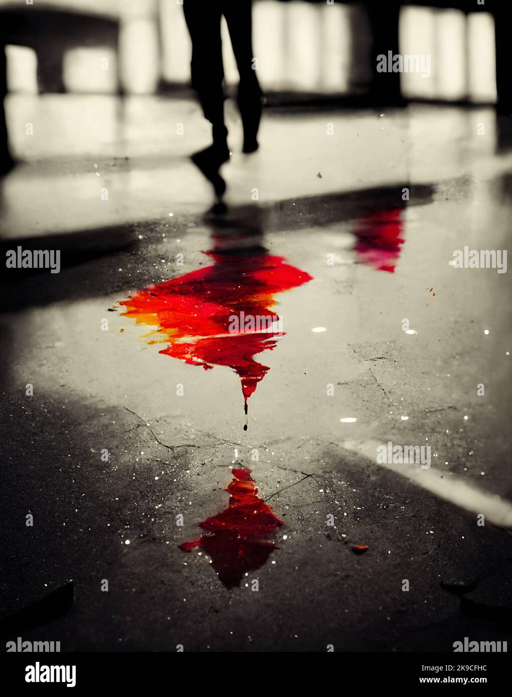 A silhouette person with the room with blood stain on the floor Stock ...