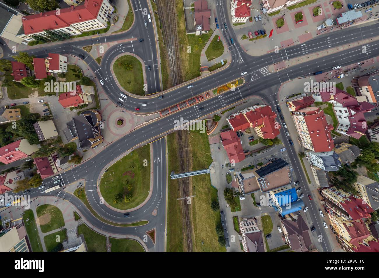 aerial view of road interchange or highway intersection. Junction ...